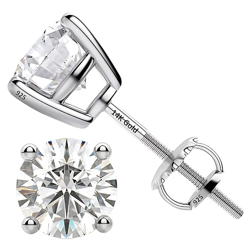 Central Diamond Center Round Cut CVD Lab-grown Diamond Stud Earrings 1 ...